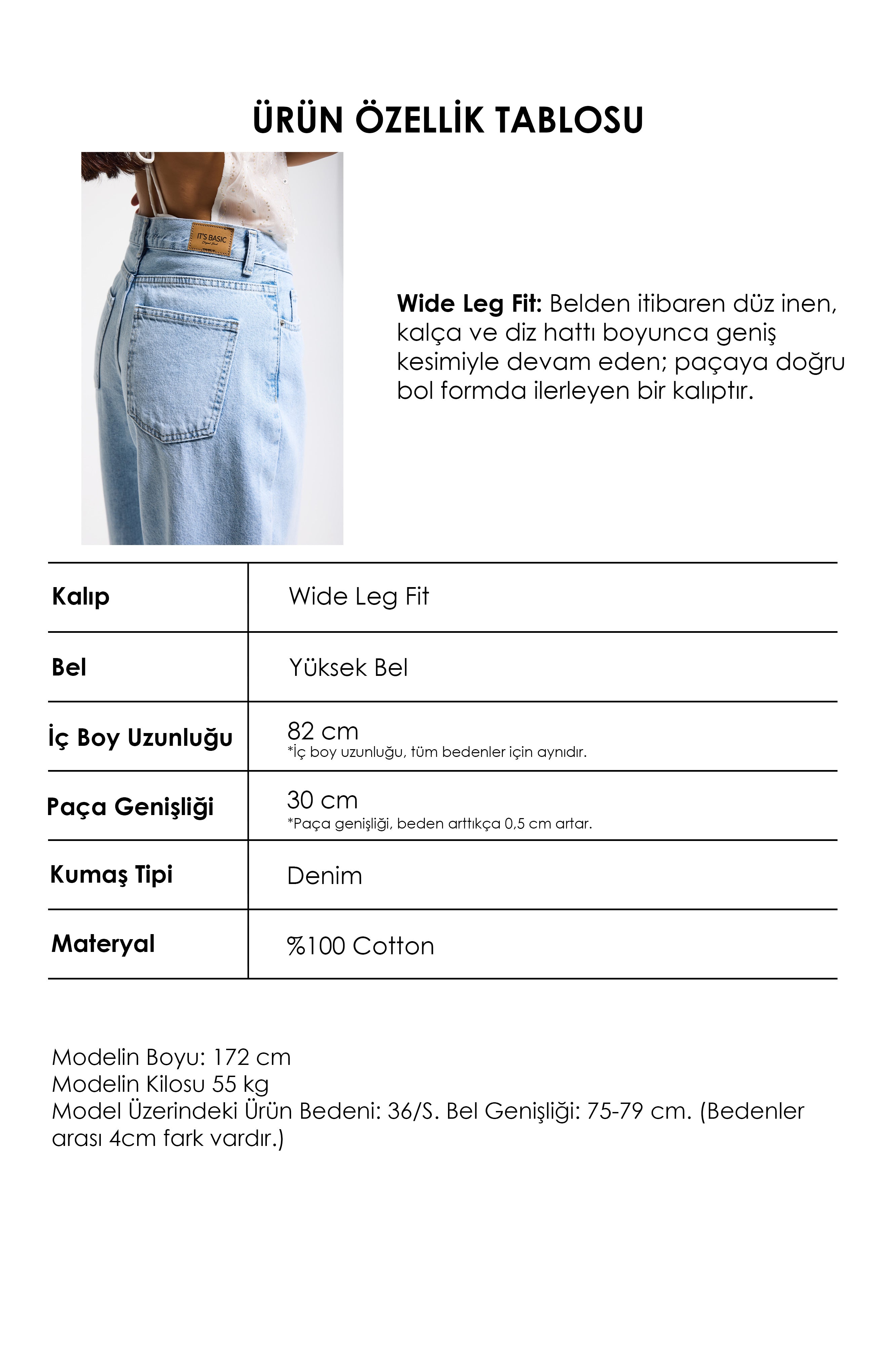 Kadın Ice 4s6-3 Wide Leg Barrel Fit %100 Koton Denim Jean